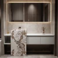 China Solid Wood Bathroom Vanity Cabinet Set One Piece Sintered Slate Stone Slab ODM for sale