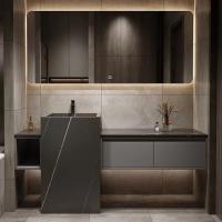 China Solid Wood Bathroom Vanity Cabinet Set One Piece Sintered Slate Stone Slab ODM for sale