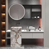 China Solid Wood Bathroom Vanity Cabinet Set One Piece Sintered Slate Stone Slab ODM for sale