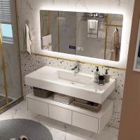 China 120cm-180cm Solid Wood Bathroom Vanity Artificial Stone Wash Basin Cabinet Set for sale