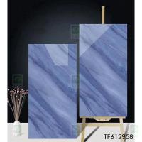 China Apartment Glazed Polished Porcelain Tiles 60x120 Full Body Blue Glossy Interior for sale