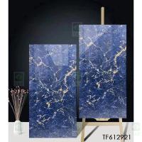 China Apartment Glazed Polished Porcelain Tiles 60x120 Full Body Blue Glossy Interior for sale