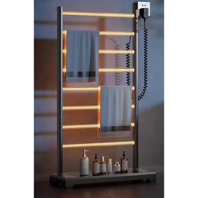 China SUS304 Steel Black Floor Free Standing Towel Warmer Hot Towel Warmer Rack for sale