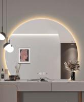 China Hotel Bathroom Vanity Wall Half Round Mirror Customized Led Backlit Defogger for sale