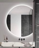 China Hotel Bathroom Vanity Wall Half Round Mirror Customized Led Backlit Defogger for sale