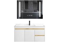 China New White Design Bath Room Vanity Units Solid Surface Wash Basin Wooden Panel Bathroom Cabinet With Mirror for sale