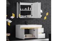 China New White Design Bath Room Vanity Units Solid Surface Wash Basin Wooden Panel Bathroom Cabinet With Mirror for sale
