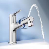 China Modern Hot And Cold Flexible Rotation Pull Out Basin Faucet With Two Spray Multi Function for sale