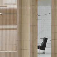 China Mosaic Light Yellow Clothing Store Marble Stone Tile Long Strip Commercial Background Wall Tiles for sale