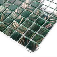 China Classical Retro Style Green Glass Mosaic Tiles With Gold Line Bathroom Toilet Background Wall Tiles for sale