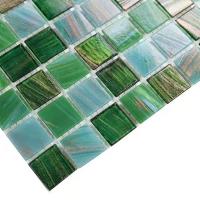 China Classical Retro Style Green Glass Mosaic Tiles With Gold Line Bathroom Toilet Background Wall Tiles for sale