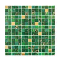 China Classical Retro Style Green Glass Mosaic Tiles With Gold Line Bathroom Toilet Background Wall Tiles for sale