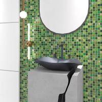 China Classical Retro Style Green Glass Mosaic Tiles With Gold Line Bathroom Toilet Background Wall Tiles for sale