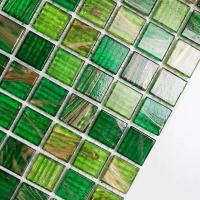 China Classical Retro Style Green Glass Mosaic Tiles With Gold Line Bathroom Toilet Background Wall Tiles for sale