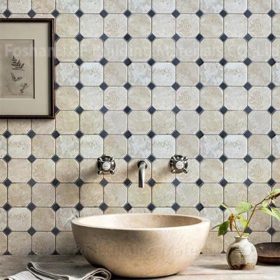 China 300X300mm Non Slip Floor Tiles Natural Cave Stone Mosaic Clem Stone Hotel Do Old Octagon for sale