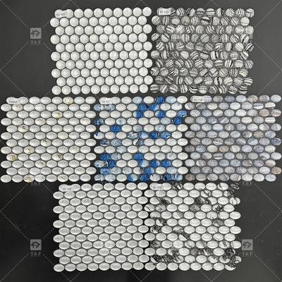 China Unique Round Glass Cabochon Mosaic Tile Bathroom Kitchen Moeden Decorative for sale