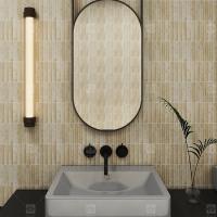 China Marble Pattern 3D Arc Long Strip Mosaic Floor Wall Tile For TV Backdrop Kitchen Backsplash for sale