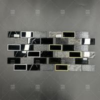 China Long Strip Shape Black Glass Mosaic Tile With Metal Border Bathroom Wall Pattern Decor for sale
