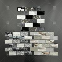 China Long Strip Shape Black Glass Mosaic Tile With Metal Border Bathroom Wall Pattern Decor for sale