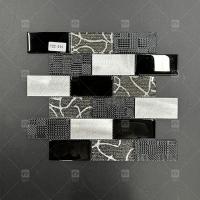 China Long Strip Shape Black Glass Mosaic Tile With Metal Border Bathroom Wall Pattern Decor for sale