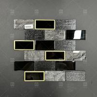 China Long Strip Shape Black Glass Mosaic Tile With Metal Border Bathroom Wall Pattern Decor for sale