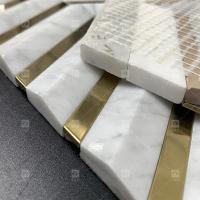 China Carrara Marble Mixed Brass Herringbone Mosaic Tile 300x300mm Anti - Slip for sale