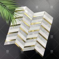 China Carrara Marble Mixed Brass Herringbone Mosaic Tile 300x300mm Anti - Slip for sale