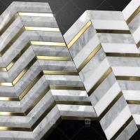 China Carrara Marble Mixed Brass Herringbone Mosaic Tile 300x300mm Anti - Slip for sale