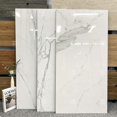 China 600x1200mm High Glossy Carrara White Polished Glazed Tile For Floor Marble Porcelain Tiles for sale