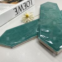 China Hand Made Art Long Hexagon Green Mosaic Tiles For Bathroom Kitchen for sale