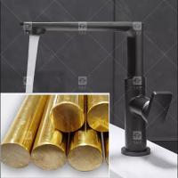 China Brushed Gold Basin Faucet Hot And Cold Copper Wash Hands And Face Black Shampoo Table Basin Faucet Rotating for sale