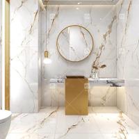 China House Glossy White Golden Marble Tile Vitrified Interior Walls Gold Vein Ceramic Carara Floor Marble Tile for sale