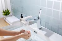 China Brushed Bathroom Basin Faucets Countertop Hot And Cold Tap Mixer for sale