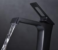 China bathroom Black Waterfall Mixer Taps Ceramic Valve Desk Mounted for sale