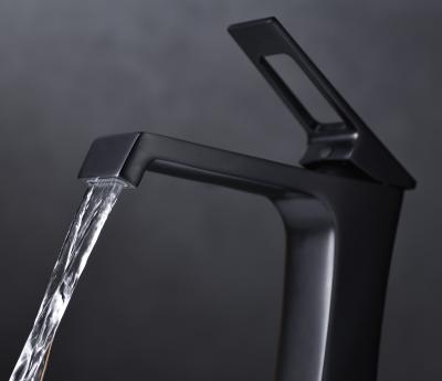 China bathroom Black Waterfall Mixer Taps Ceramic Valve Desk Mounted for sale