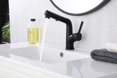 China Matte Black Brass Bathroom Basin Faucets With Sprayer Single Handle Rotating Sink for sale