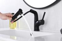 China Matte Black Brass Bathroom Basin Faucets With Sprayer Single Handle Rotating Sink for sale