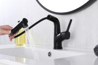 China Matte Black Brass Bathroom Basin Faucets With Sprayer Single Handle Rotating Sink for sale