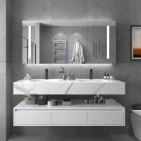 China OEM/ODM Wall Mount Floating Bathroom Vanity Sink Slate Top Solid Wood for sale