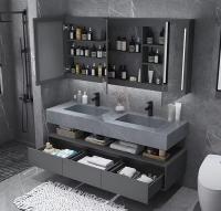 China OEM/ODM Wall Mount Floating Bathroom Vanity Sink Slate Top Solid Wood for sale