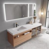 China Stereoscopic Mirror Bathroom Vanity Units , Ceramic Wood Basin Cabinet for sale