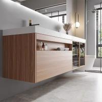 China Stereoscopic Mirror Bathroom Vanity Units , Ceramic Wood Basin Cabinet for sale