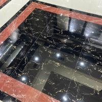 China Glazed Polished Porcelain Floor Tiles 600x600 Black And Gold Flower Color for sale