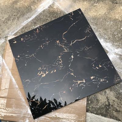 China Glazed Polished Porcelain Floor Tiles 600x600 Black And Gold Flower Color for sale