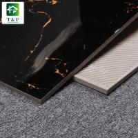 China Glazed Polished Porcelain Floor Tiles 600x600 Black And Gold Flower Color for sale