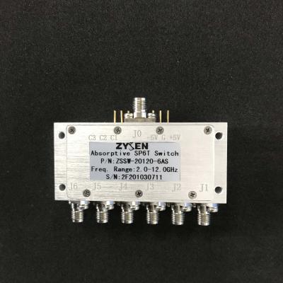 China 2 to 12GHz SP6T RF Switch Absorptive Pin Diode TR Switch for sale