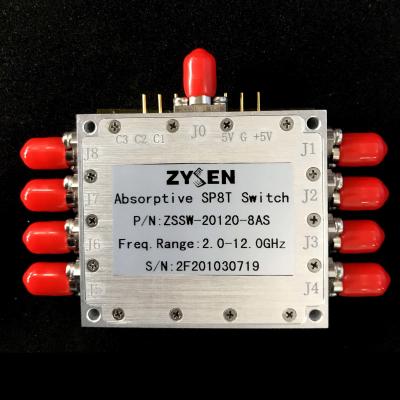 China 80dB 100ns SP8T RF Switch 2 to 12GHz Pin Diode Switch for sale