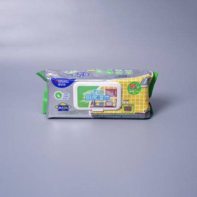 China Thickened Oil Stain Kitchen Cleaning Wet Wipes 20x25cm Disposable Non-woven Fabric 85pc Packs for sale