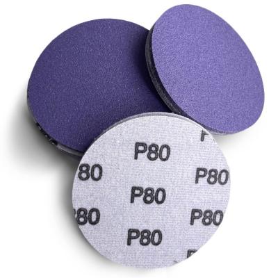 China 90a Hardness 80 Grit Non Porous Ceramic Sanding Pads Abrasive Disc Purple Sticky Back for sale