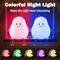 China LED Smart Pear Fruit Night Light USB Rechargeable Dimming Silicone Table Lamp for sale